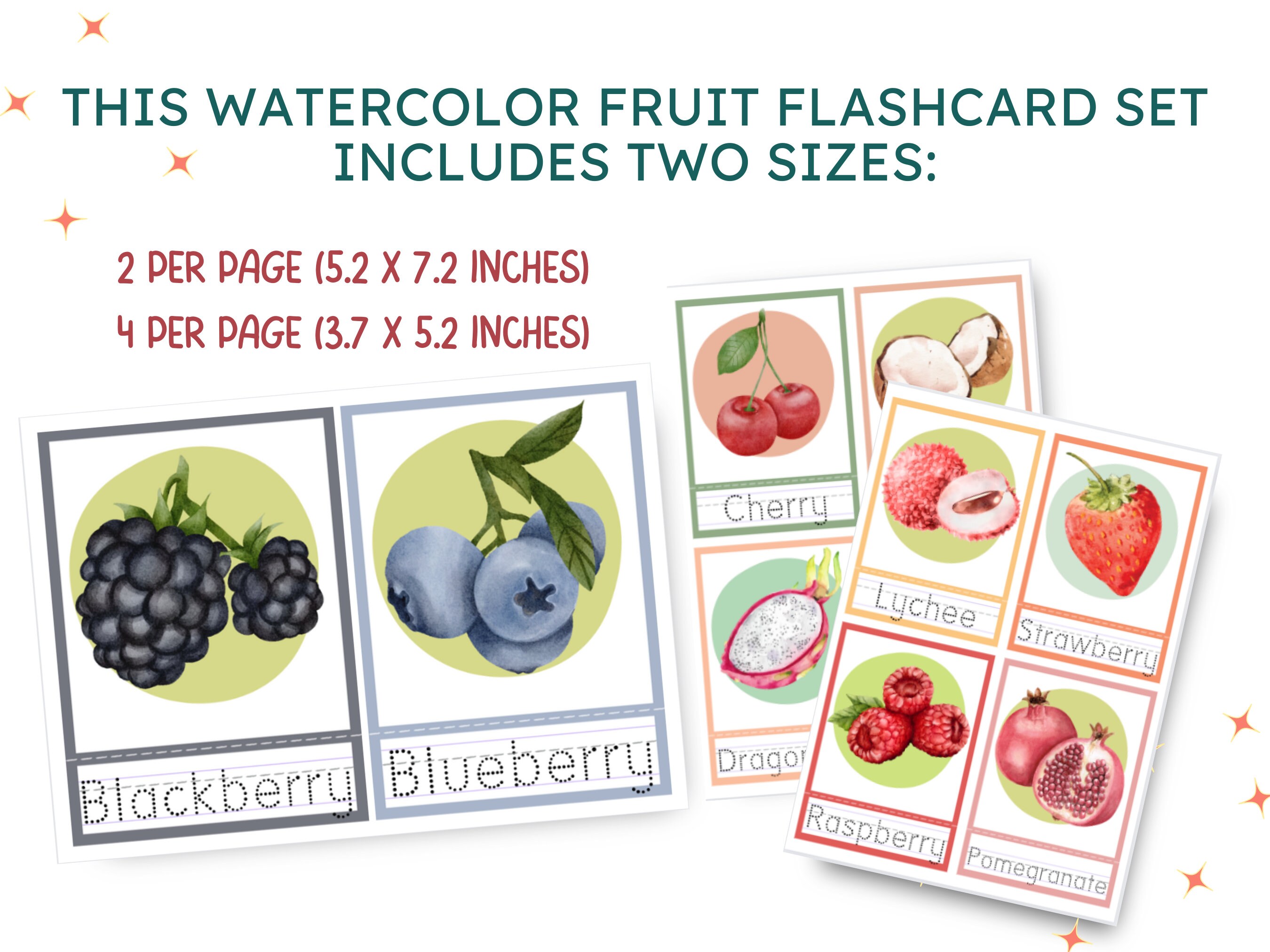 Printable Watercolor Fruit Flash Cards for Toddlers and Preschoolers ...