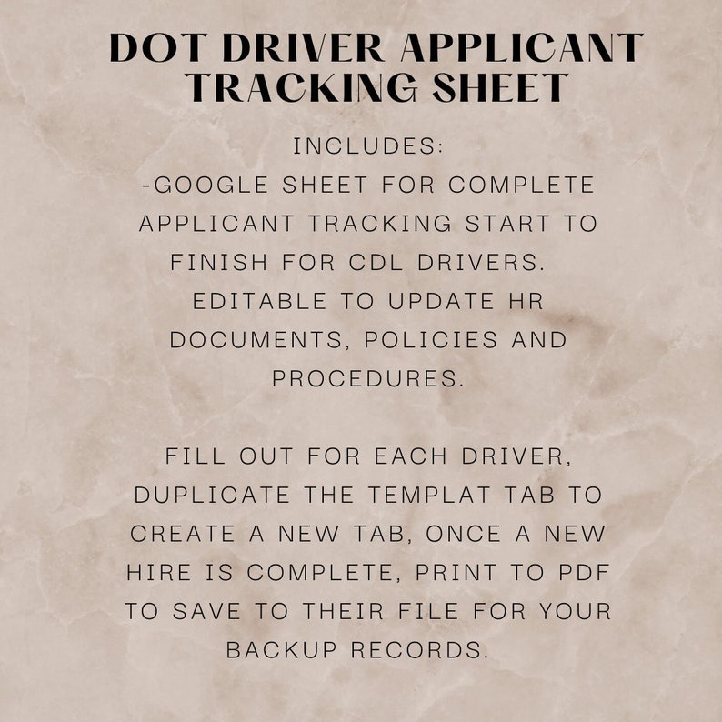 DOT Driver Applicant Tracking Sheet- CDL Driver FMCSA Tracking - Etsy