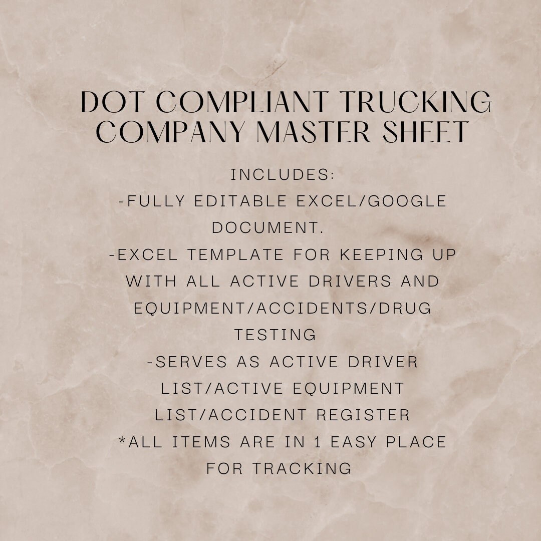 DOT Master Sheet to Track All Drivers Equipment Accident Drug Test and ...