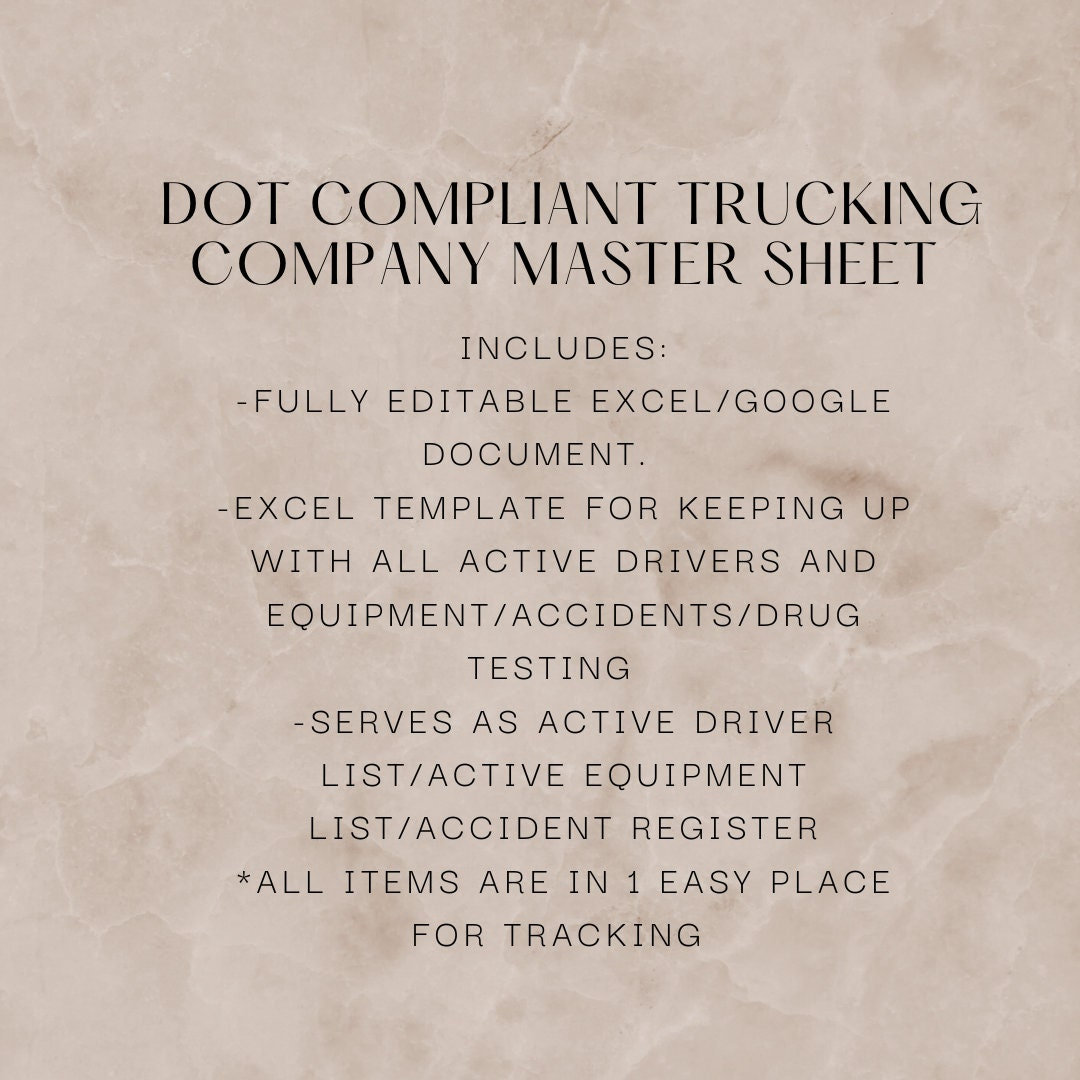 DOT Master Sheet to Track All Drivers Equipment Accident Drug Test and ...