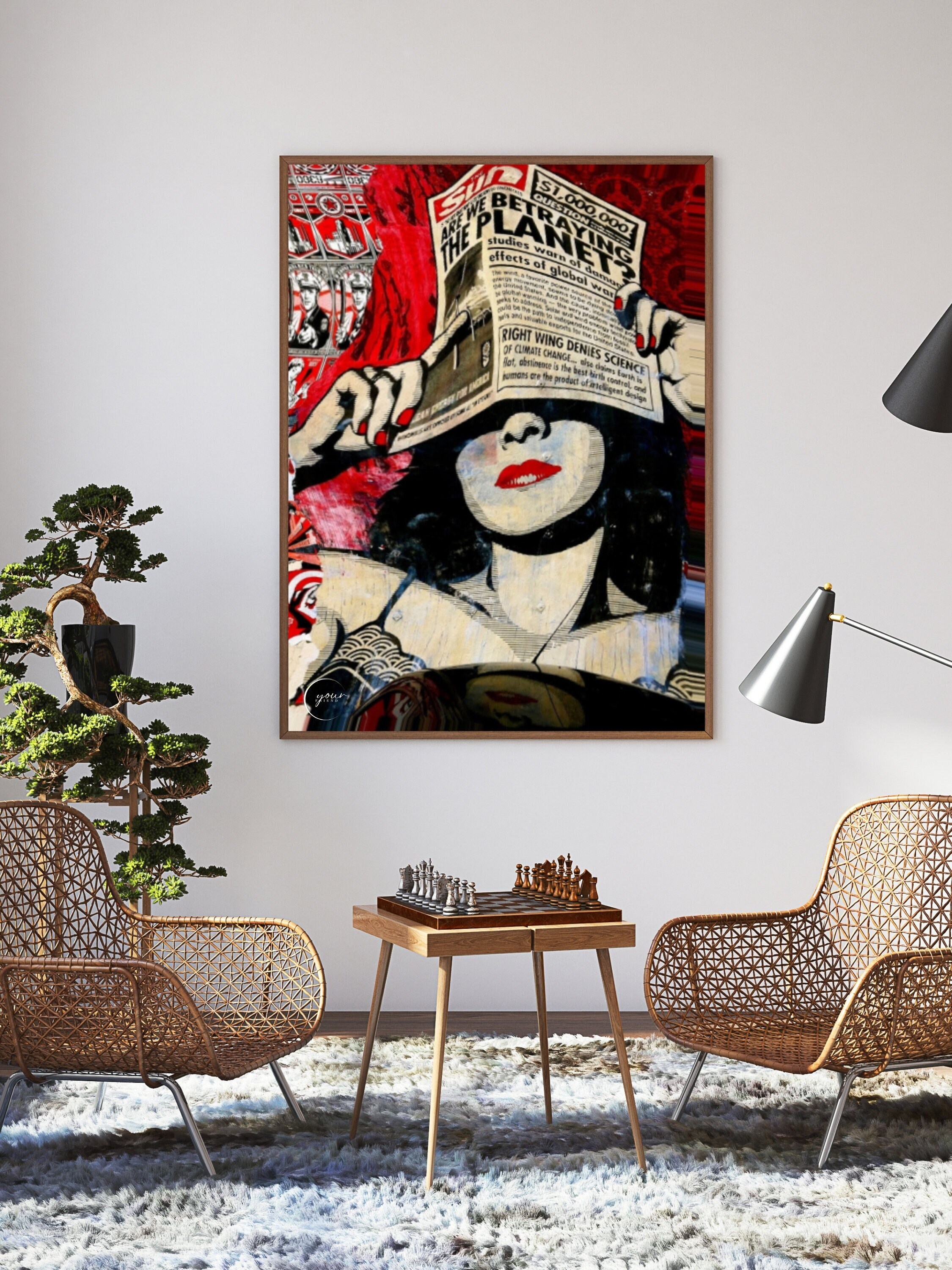 Woman Read Newspaper. Wall Digital Poster.download Printable Home ...
