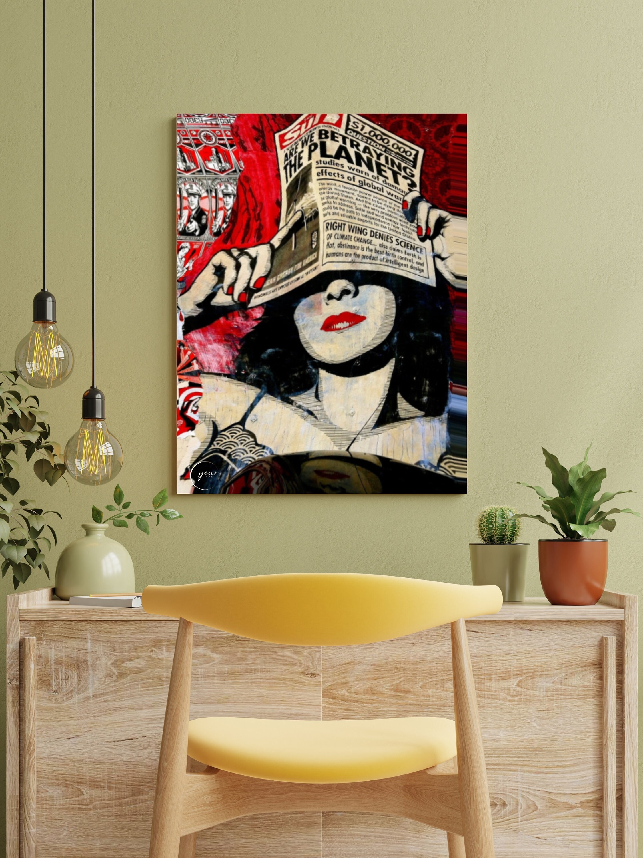 Woman Read Newspaper. Wall Digital Poster.download Printable Home ...