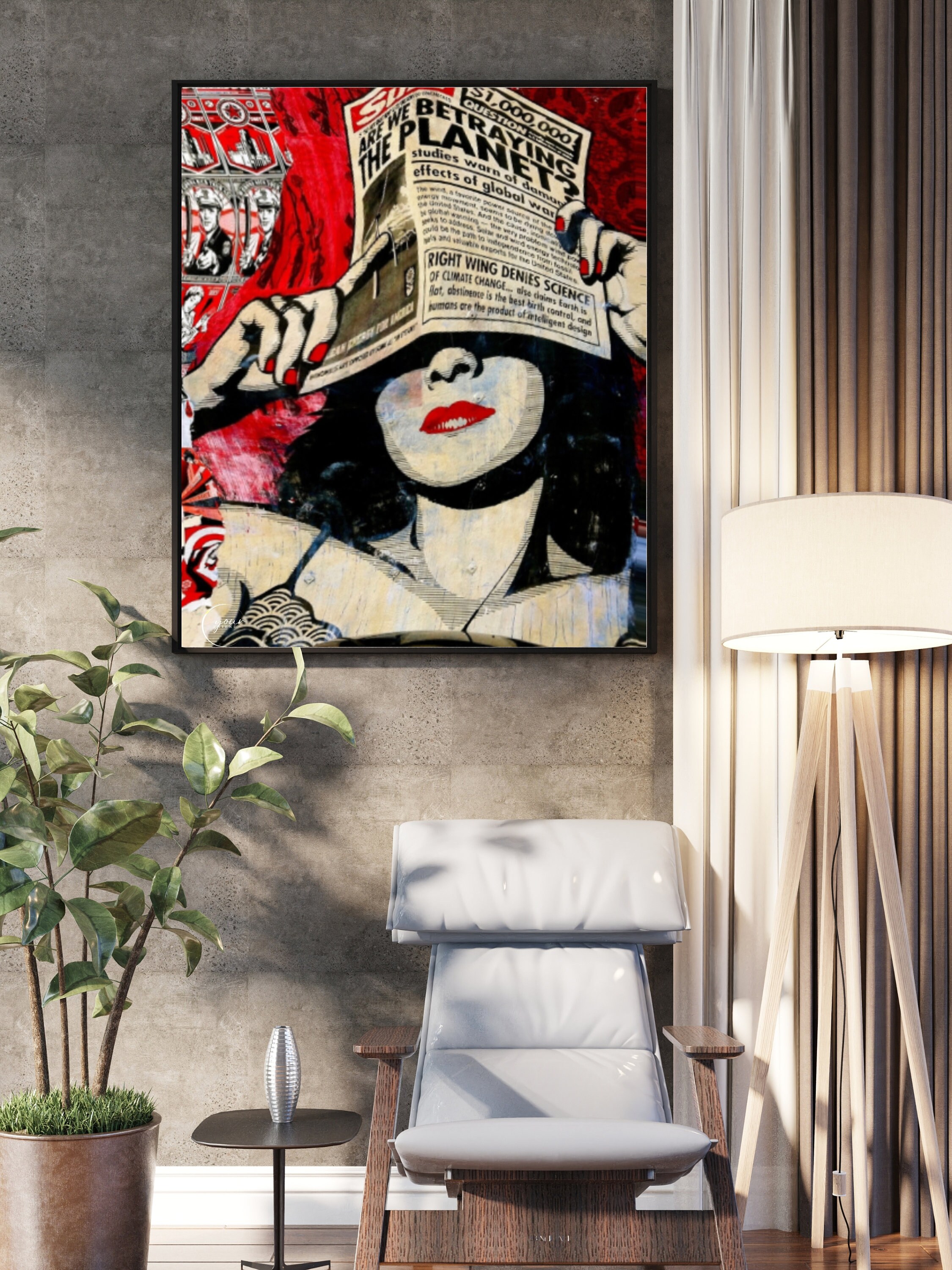 Woman Read Newspaper. Wall Digital Poster.download Printable Home ...