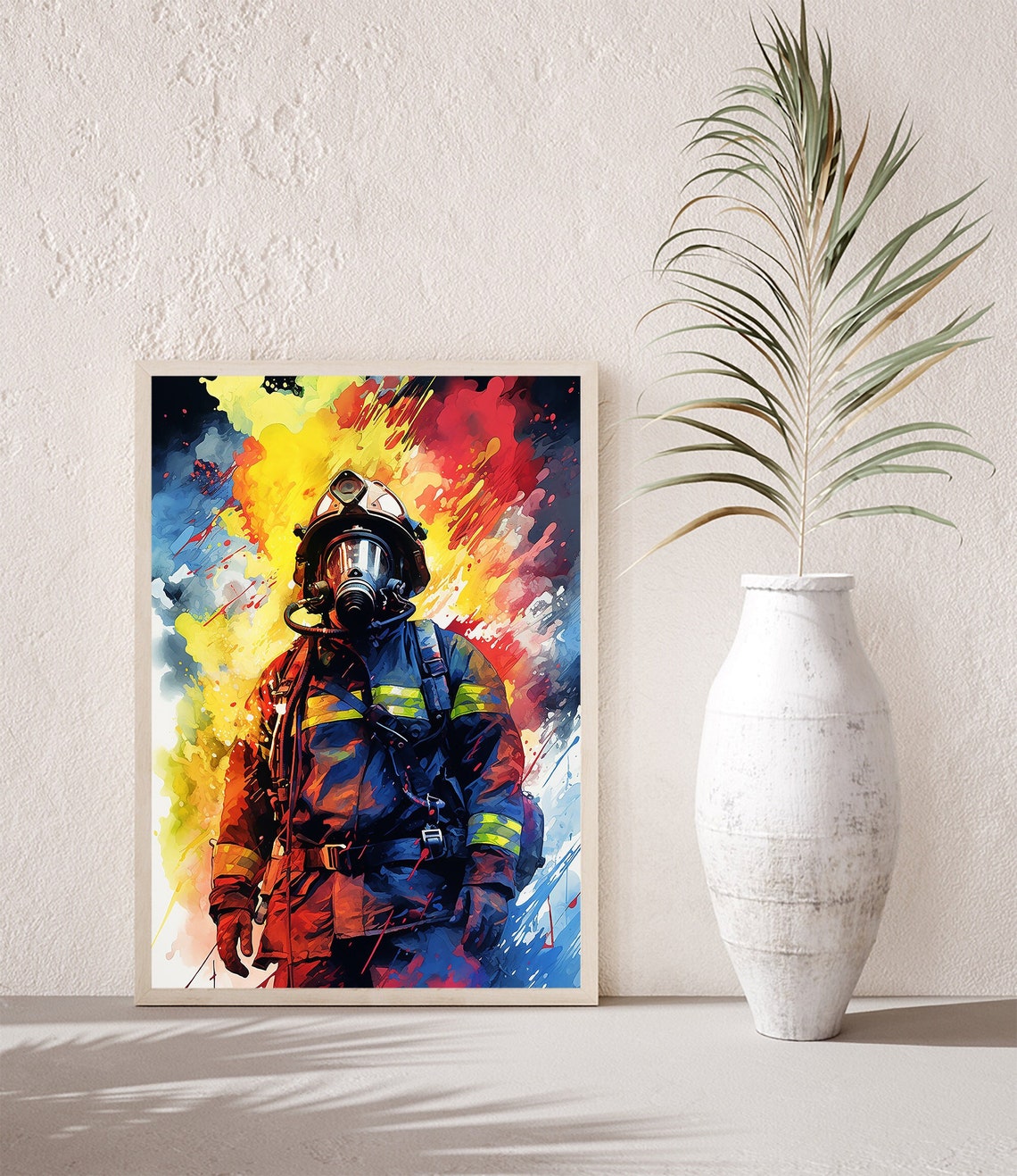 Firefighter Poster: Firefighter Gift, Watercolor Firefighter Art ...