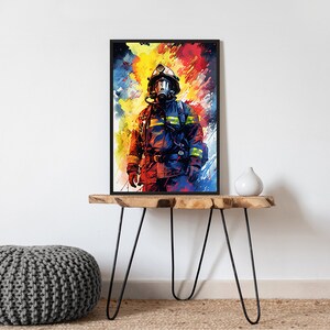 Firefighter Poster: Firefighter Gift, Watercolor Firefighter Art ...