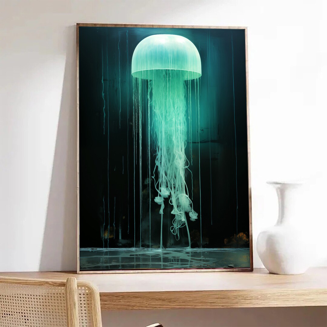 Lighted Jellyfish Phosphorescent Wall Artwork, Neon Jellyfish Poster ...