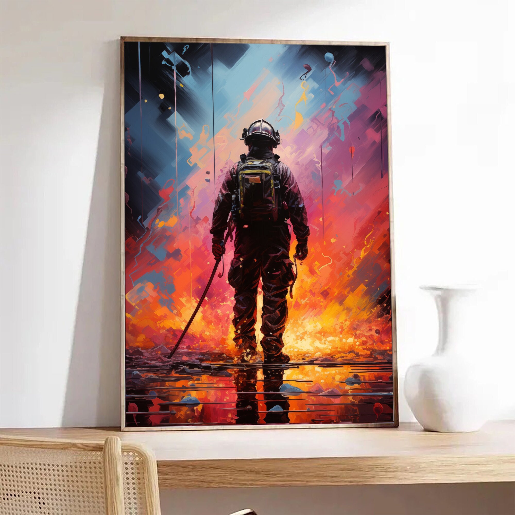 Printable Firefighter Poster, Firefighter Portrait, Gift Firefighter ...