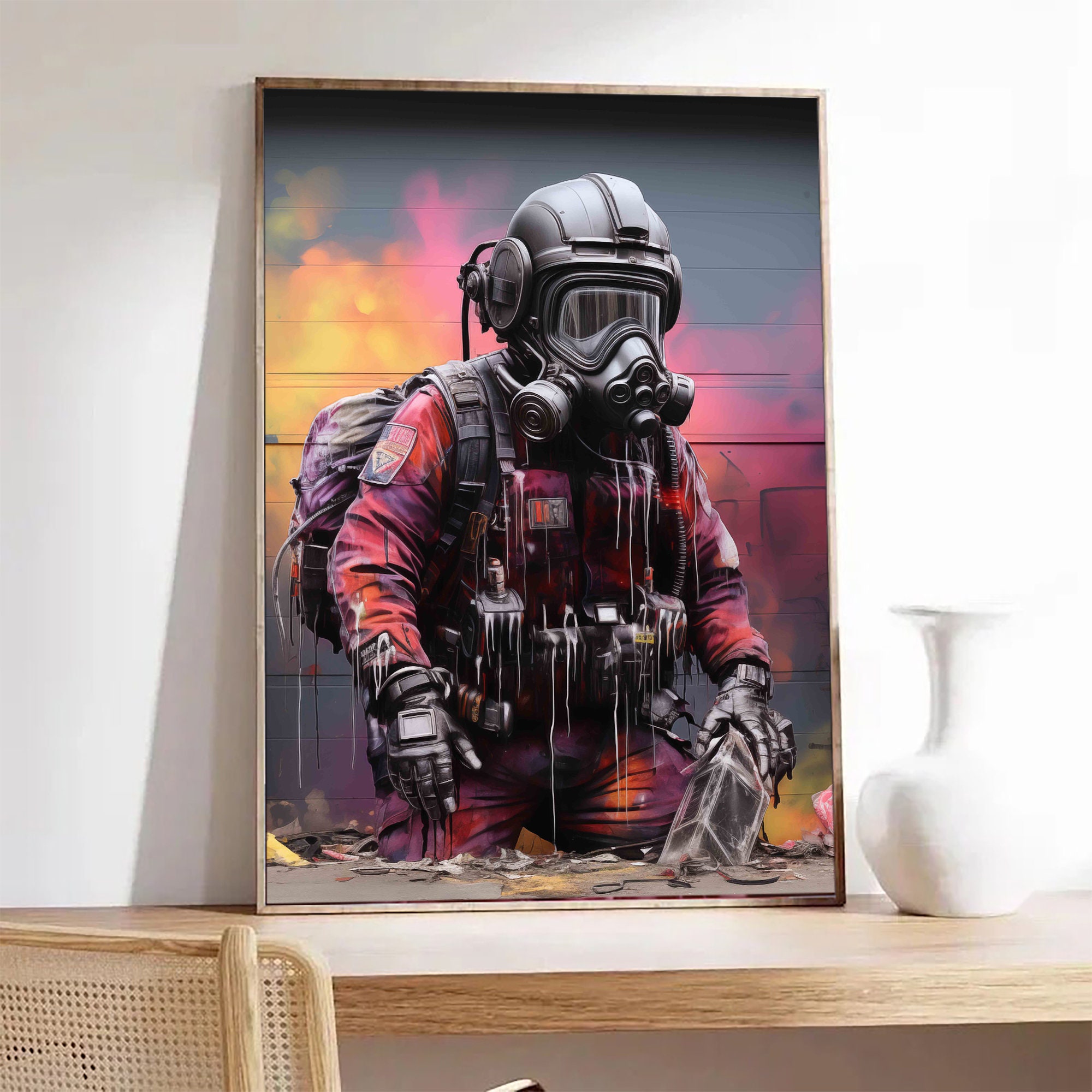 Firefighter Poster Firefighter Gift Wall Art Decor in Banksy Style ...