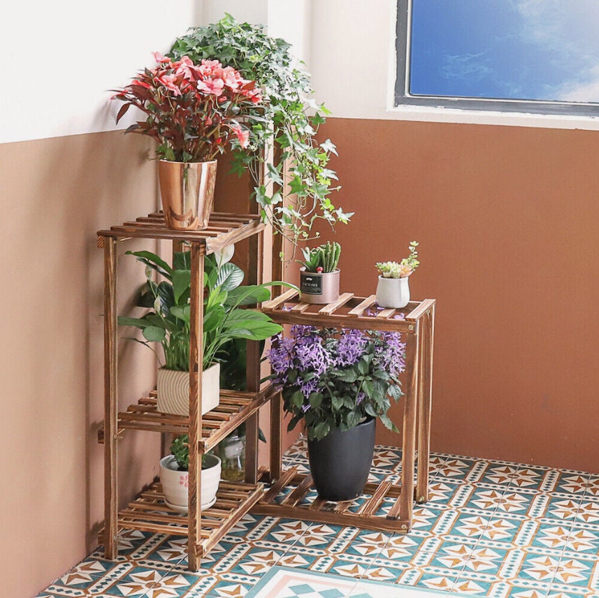 Plant Stand Wood Plant Stand Holder Flower Display Rack Indoor Outdoor ...