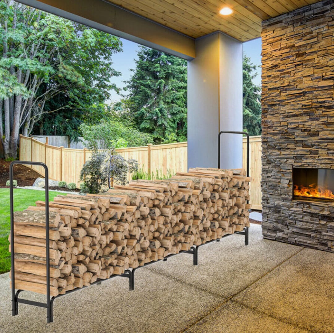 12ft Long Wood Storage Stand Trending Firewood Log Adjustable Strong ...