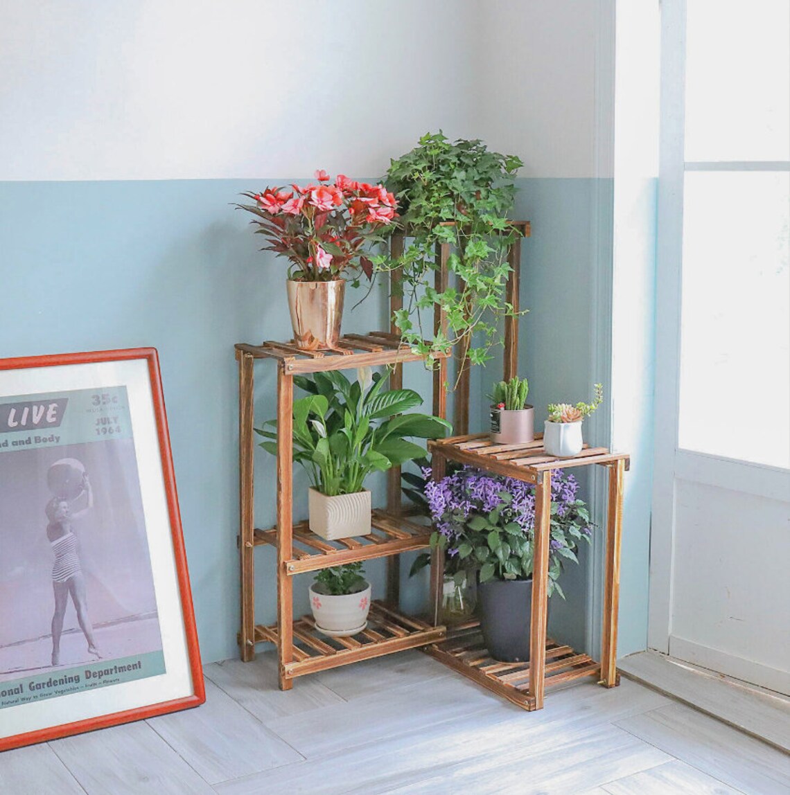 Plant Stand Wood Plant Stand Holder Flower Display Rack Indoor Outdoor ...