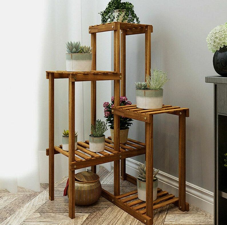 Plant Stand Wood Plant Stand Holder Flower Display Rack Indoor Outdoor ...