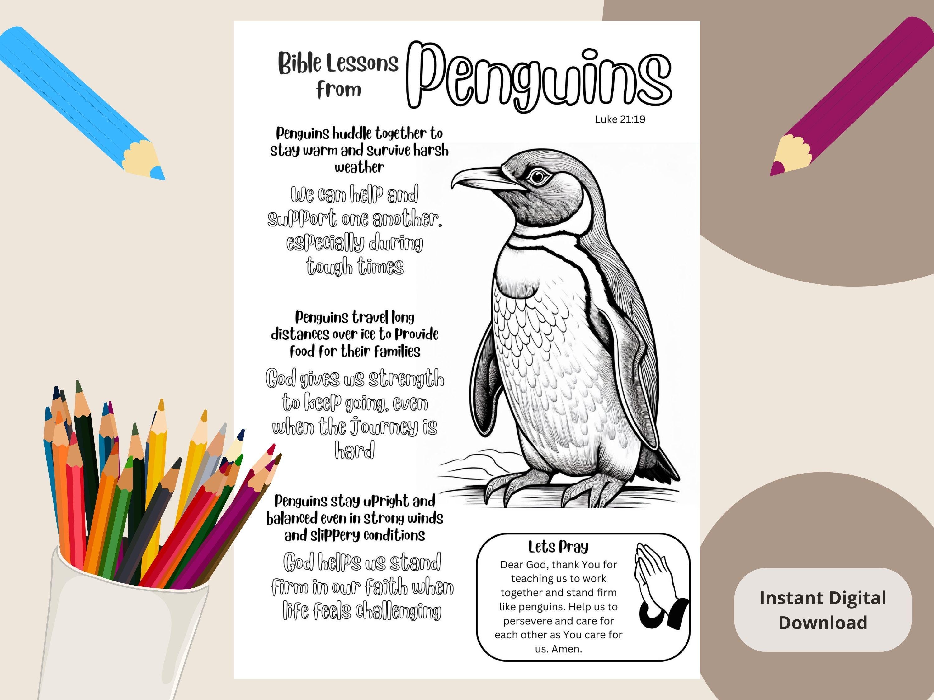 Penguins Bible Activity Colouring Sheets for Kids, Engaging Sunday ...