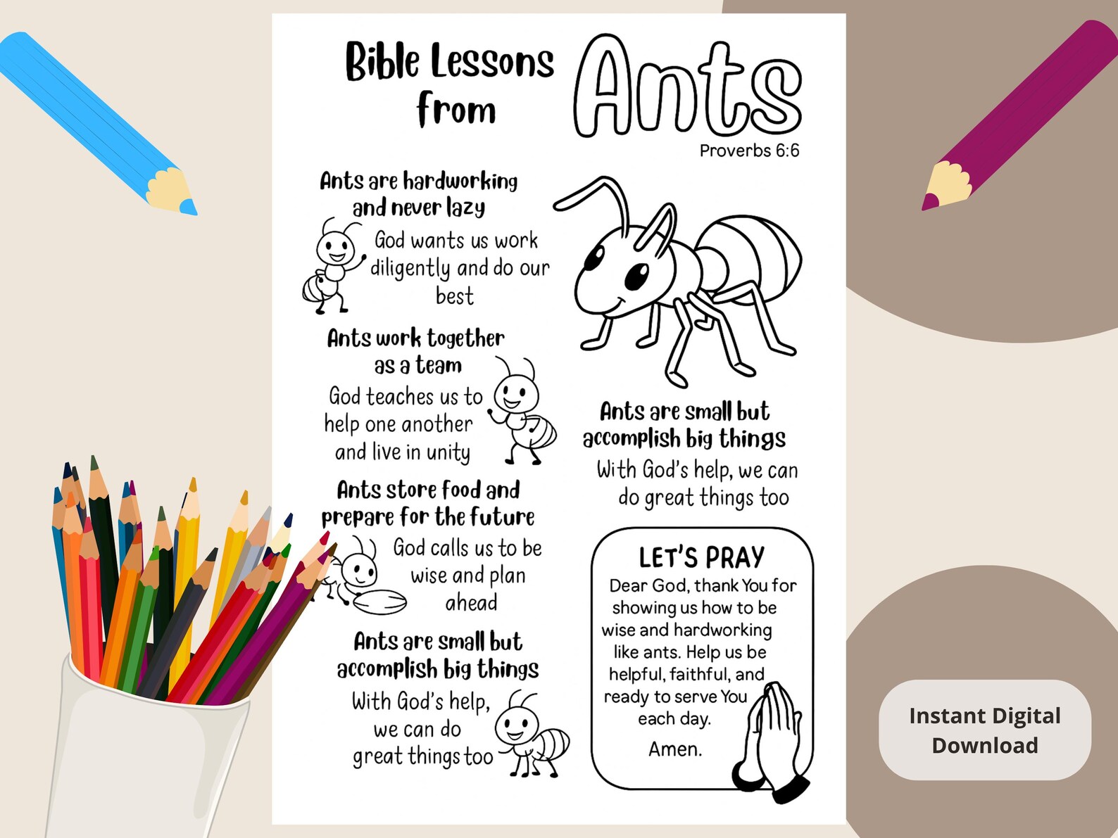 Ants Bible Lessons Activity: Christian Kids Teaching Resource, Sunday ...