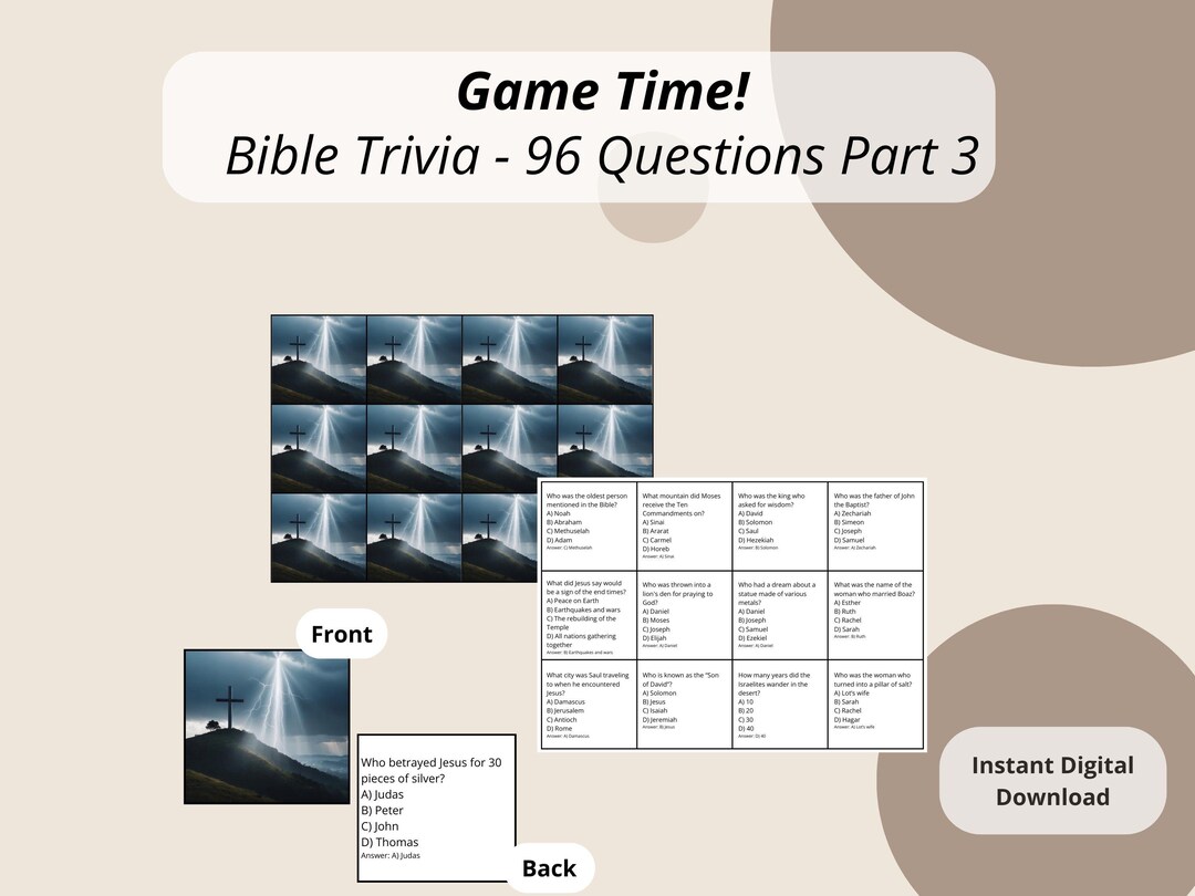 Bible Trivia Cards Set, Fun & Educational Faith Games for Family Nights ...
