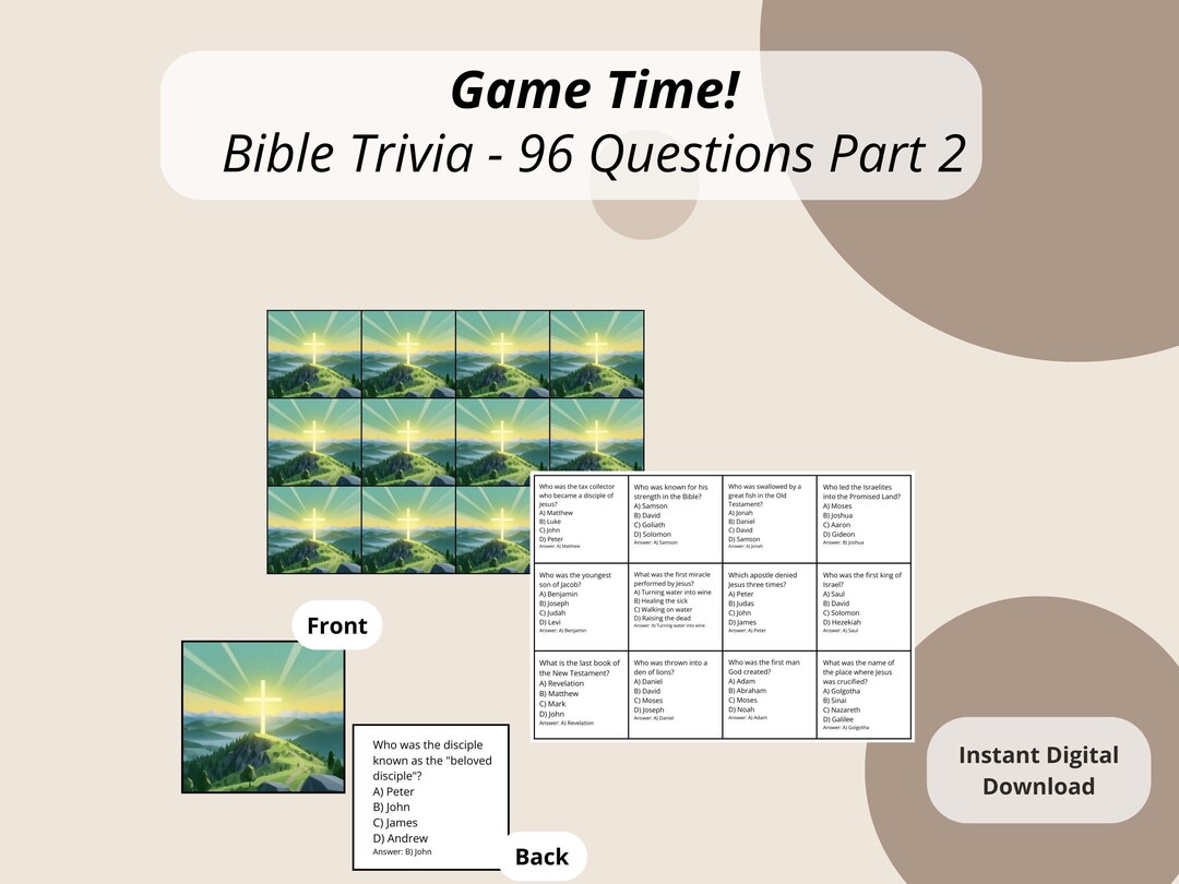 Bible Trivia Cards Set, Fun & Educational Faith Games for Family Nights ...