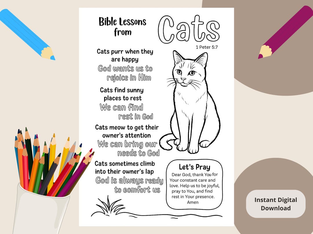 Bible Cats Coloring Page: Cute Christian Animals Artwork for Faith ...