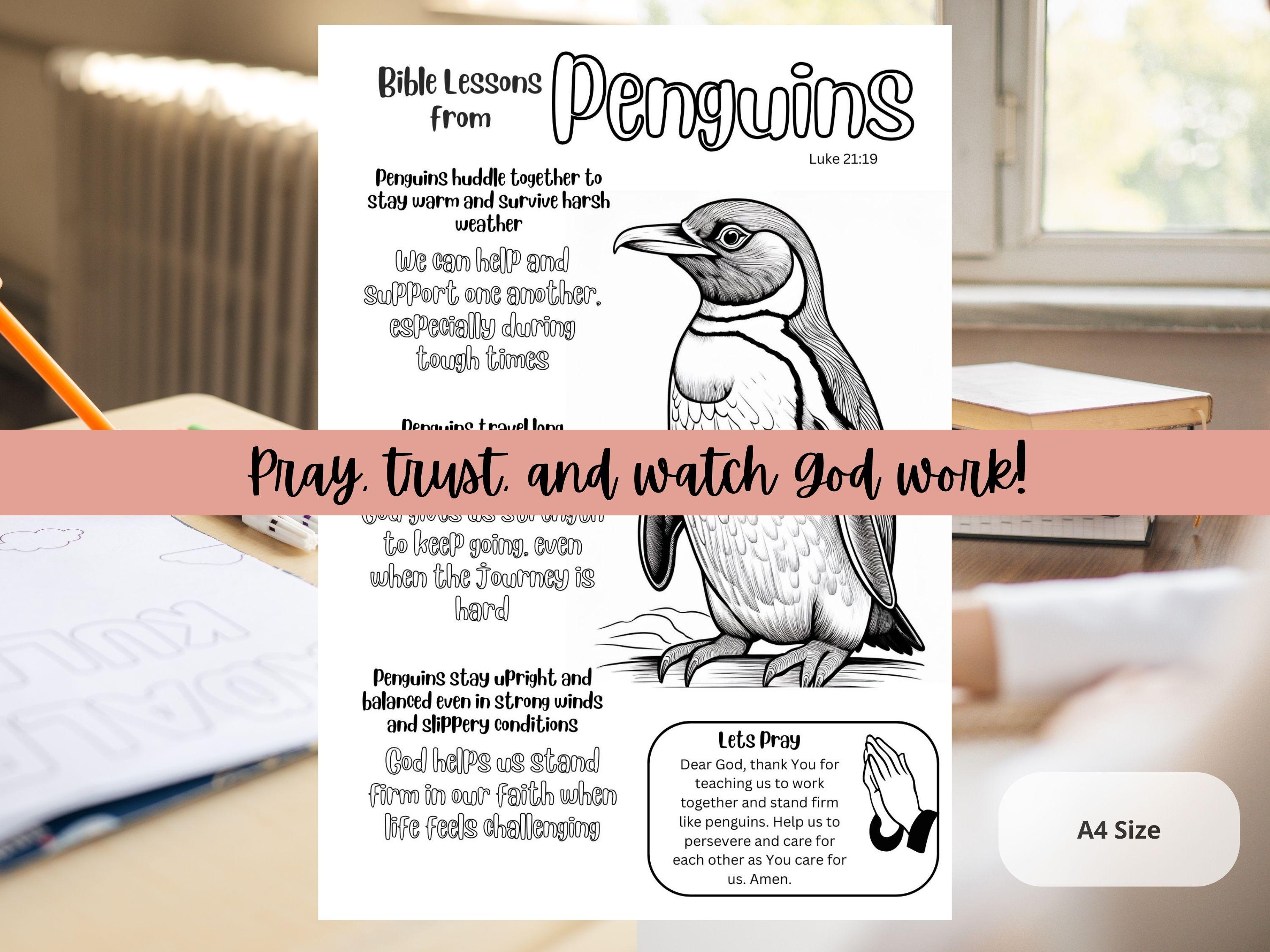 Penguins Bible Activity Colouring Sheets for Kids, Engaging Sunday ...