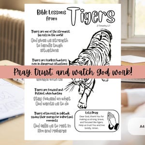 Tigers Bible Lessons Colouring Sheets, Fun Christian Printable Activity ...
