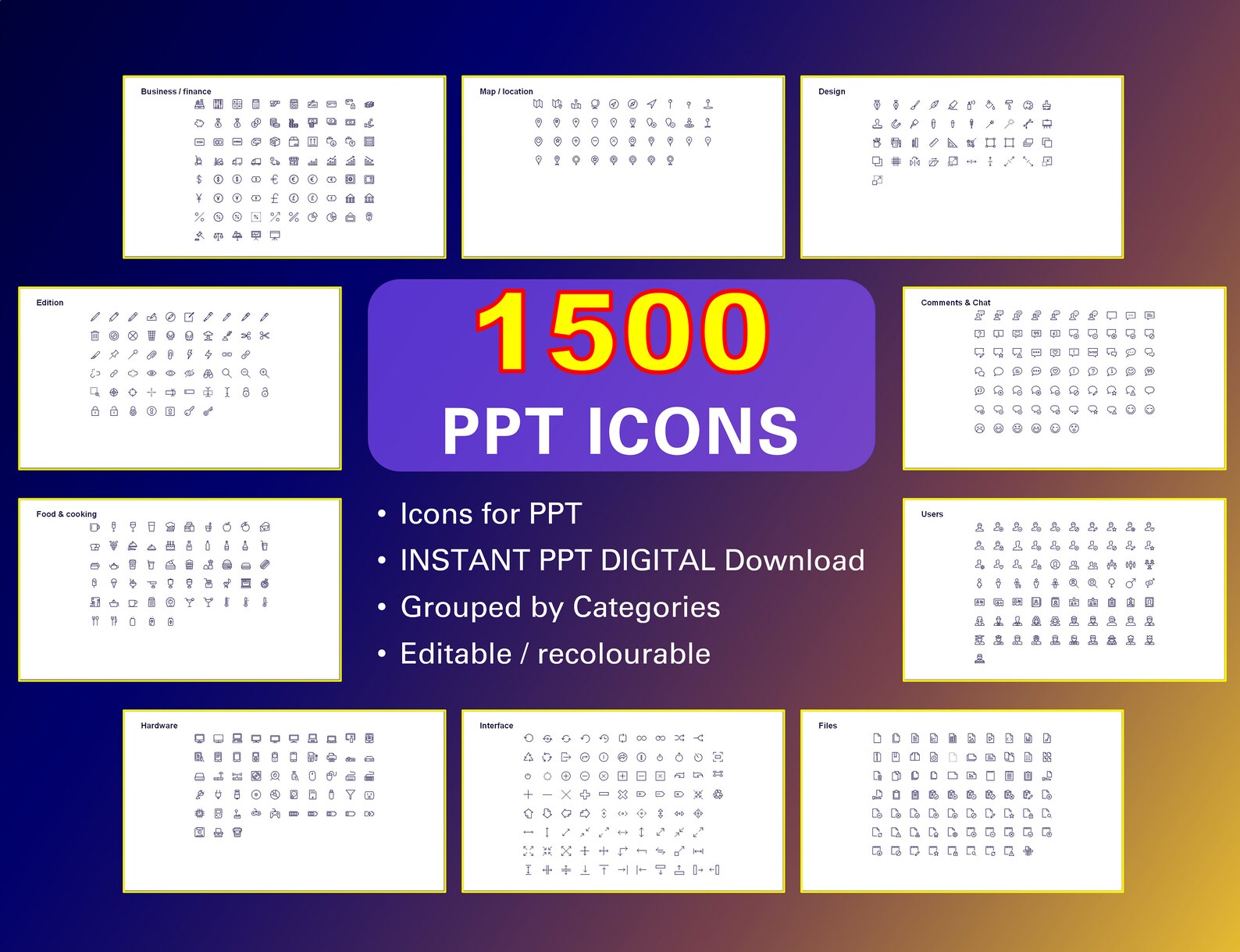 1500 PPT Icons, Icons for PPT, Editable PPT Icons, Icon Set, Icon Suite ...
