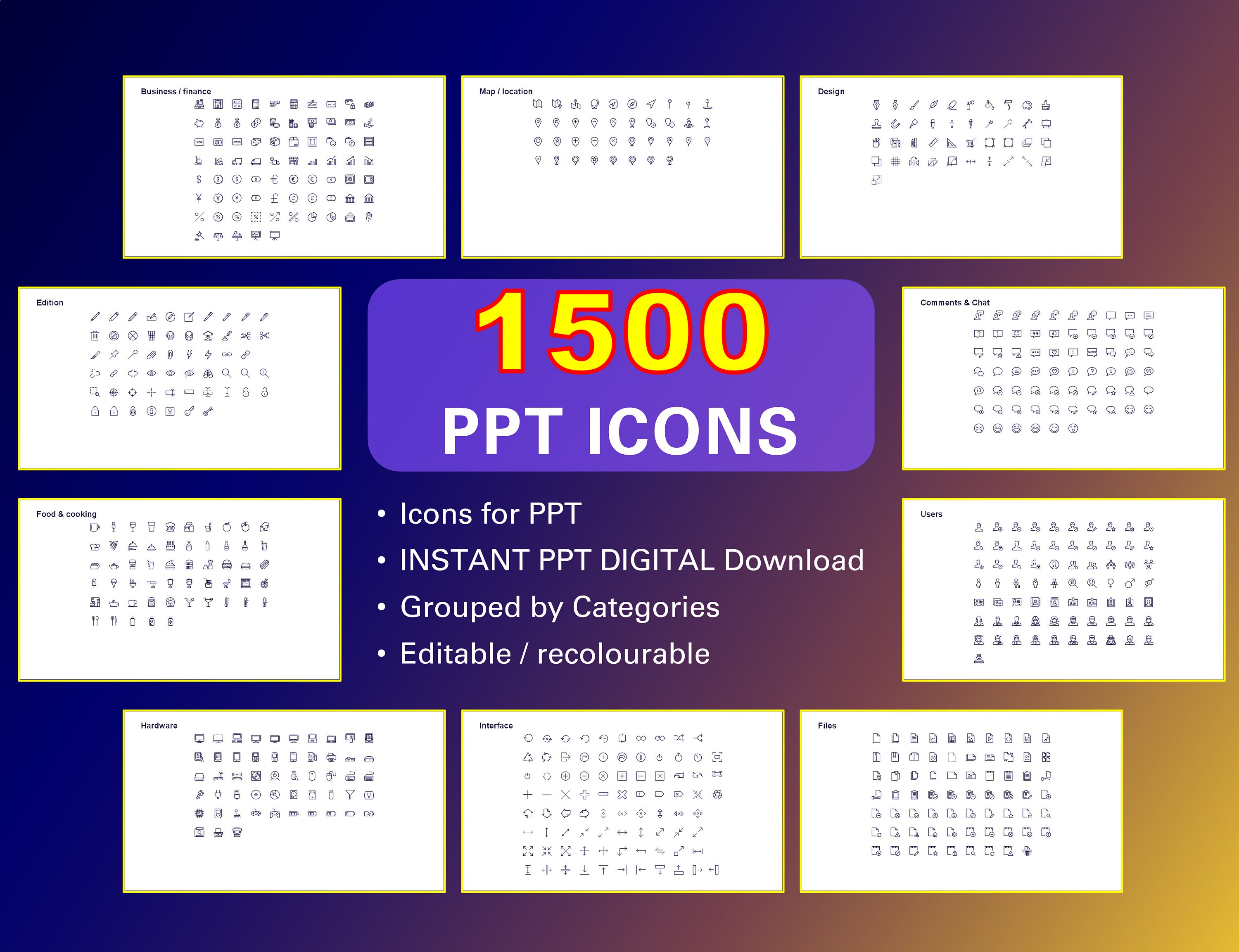 1500 PPT Icons, Icons for PPT, Editable PPT Icons, Icon Set, Icon Suite ...