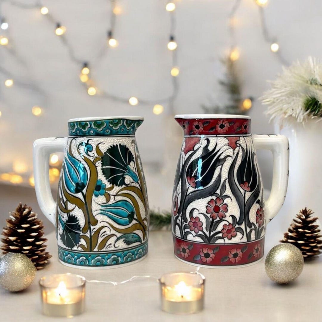 Handmade Ceramic Jug, Water Jug, Milk Jug, Flower Patterned Jug ...