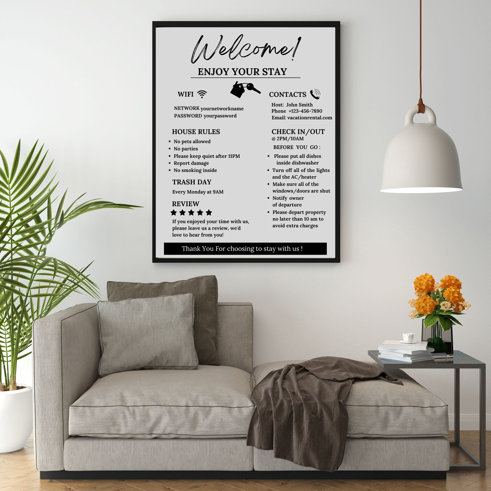 House Rules | Welcome Sign Template | Canva Template | Wifi Info Sheet ...