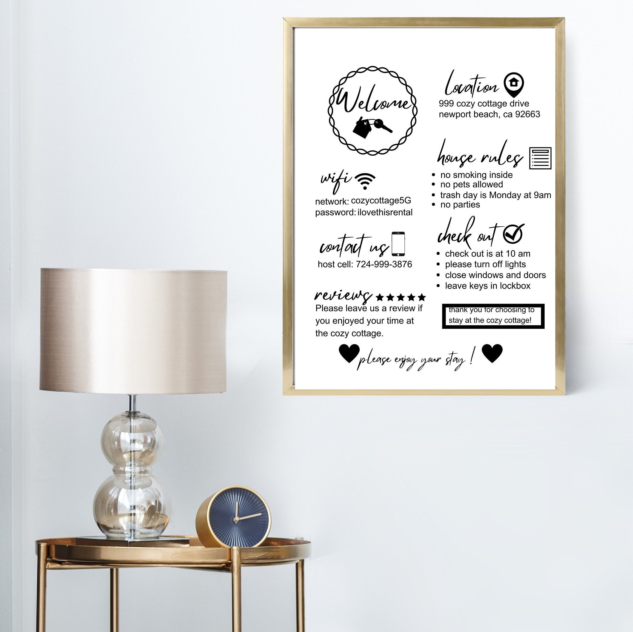 Airbnb Welcome Sign Template | Airbnb Rental Checkout Instruction Sign ...