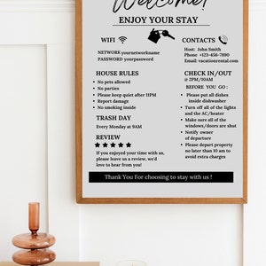 House Rules | Welcome Sign Template | Canva Template | Wifi Info Sheet ...