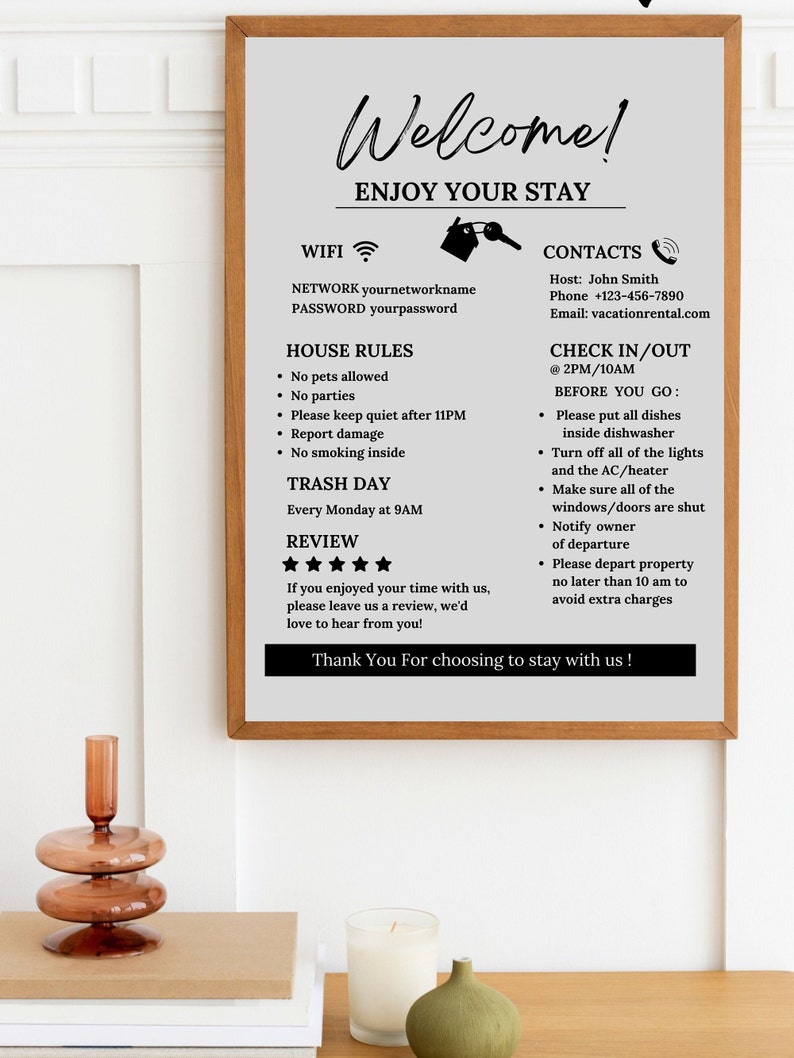 House Rules | Welcome Sign Template | Canva Template | Wifi Info Sheet ...