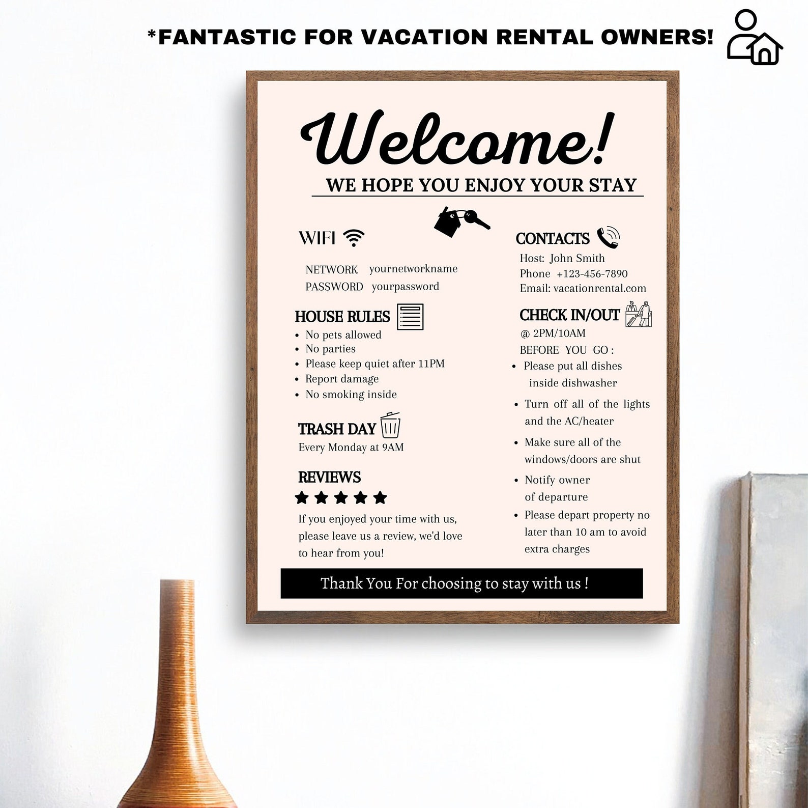 Wifi Sign | House Rules | Editable Template | Airbnb Signage | Simple ...
