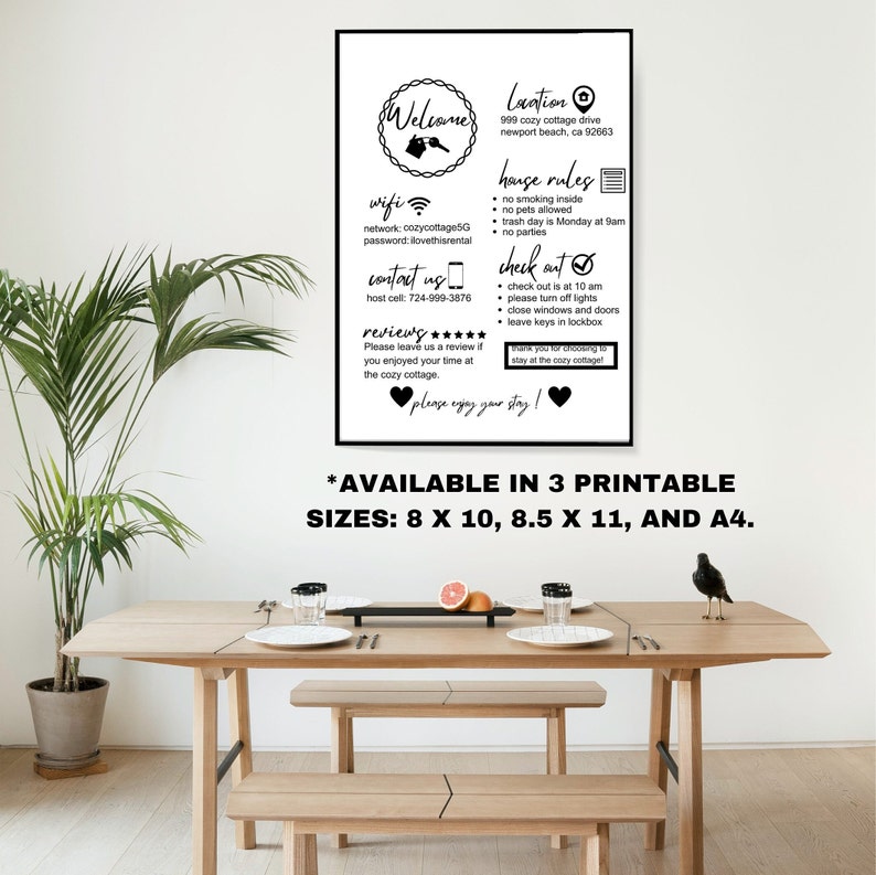 Airbnb Welcome Sign Template | Airbnb Rental Checkout Instruction Sign ...