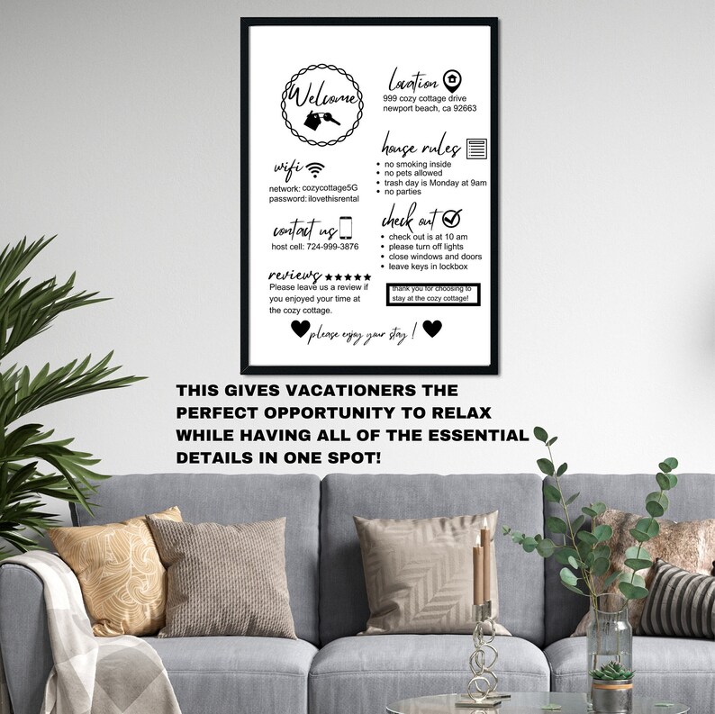 Airbnb Welcome Sign Template | Airbnb Rental Checkout Instruction Sign ...