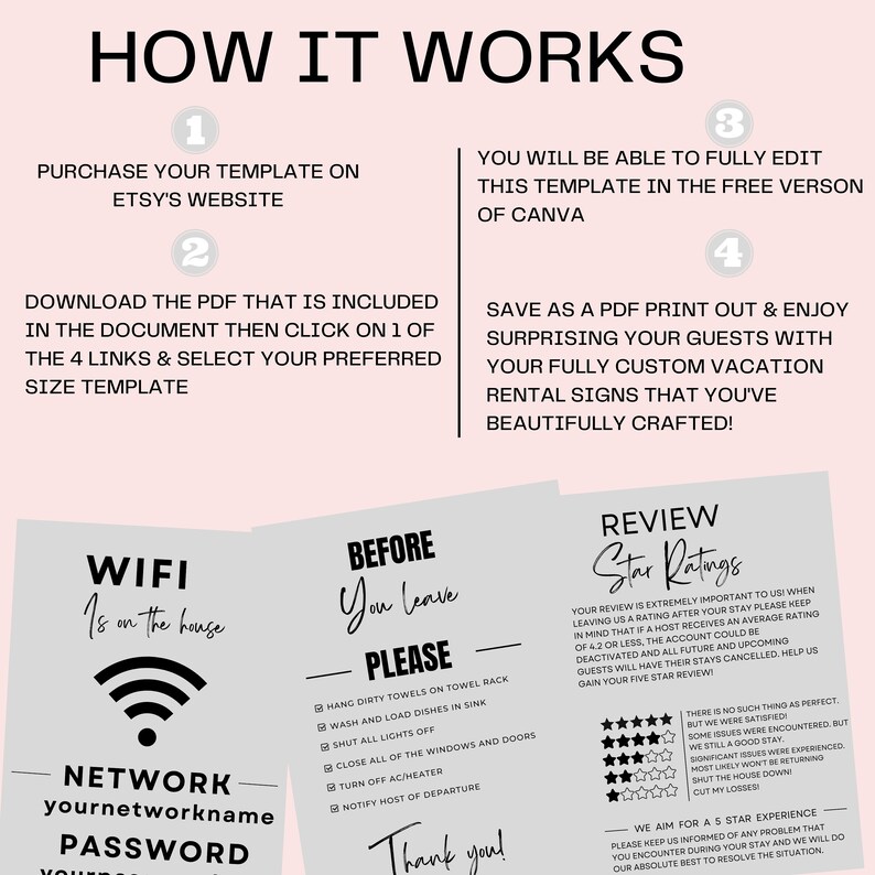 Airbnb Sign Bundle Template, Airbnb Signage, Vacation Rental, Wifi Sign ...