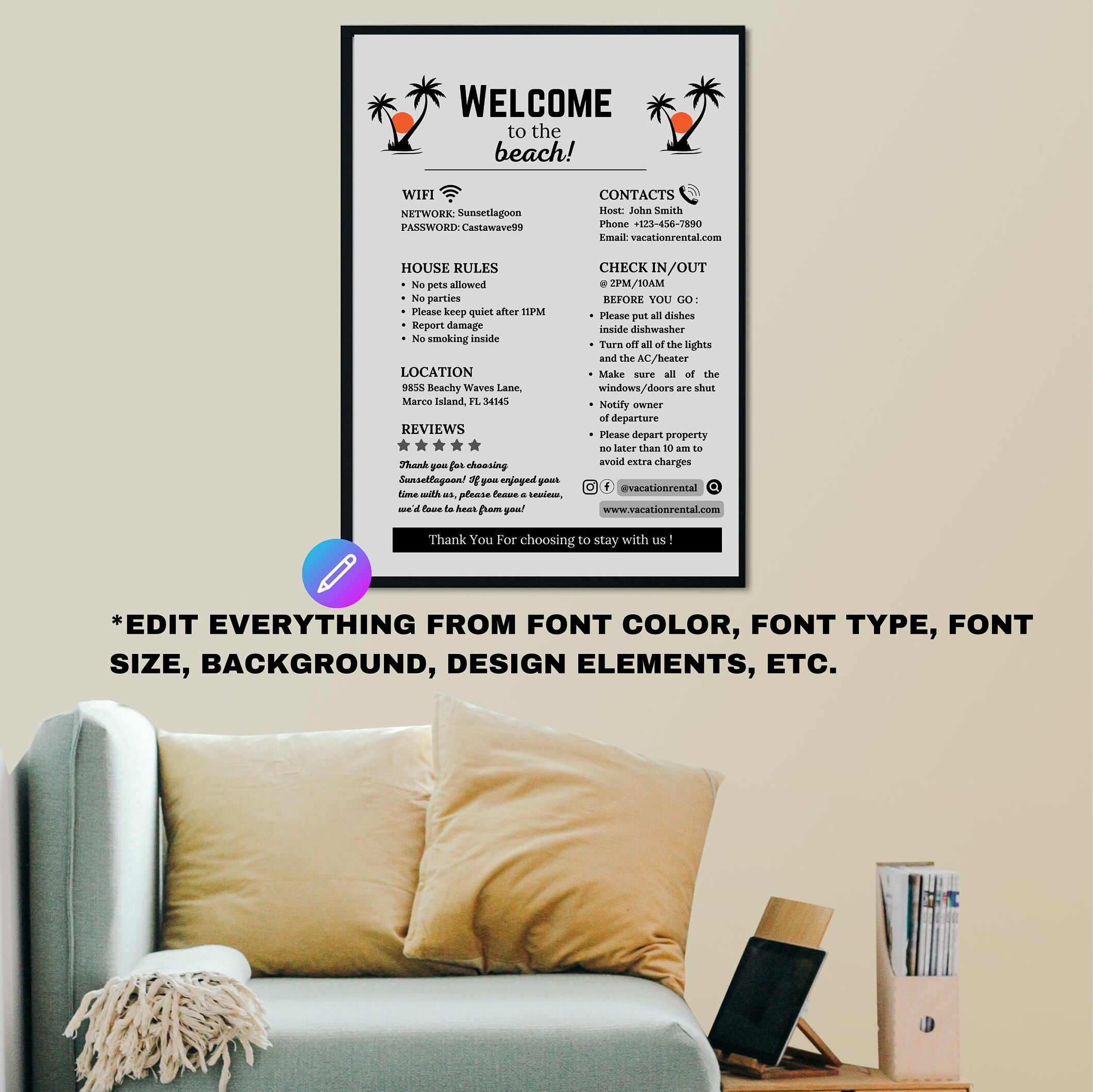 Welcome Sign for Airbnb Hosts, Vacation Rental Printable, Guest Arrival ...