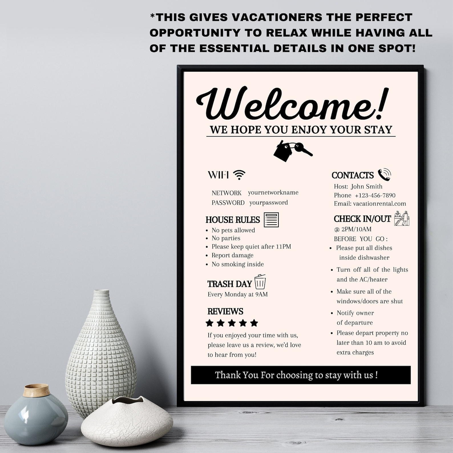 Wifi Sign | House Rules | Editable Template | Airbnb Signage | Simple ...