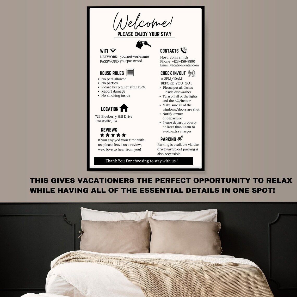 1 Page Airbnb Welcome Sign Template| Welcome Guide Airbnb| Airbnb ...