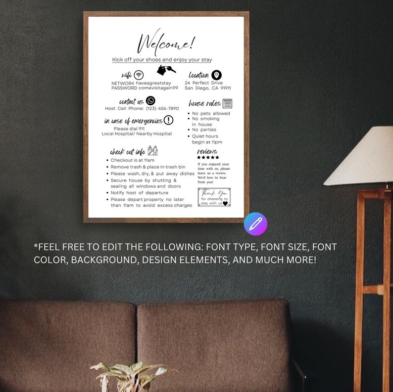 Airbnb Welcome Sign Vacation Rental Printable Editable - Etsy