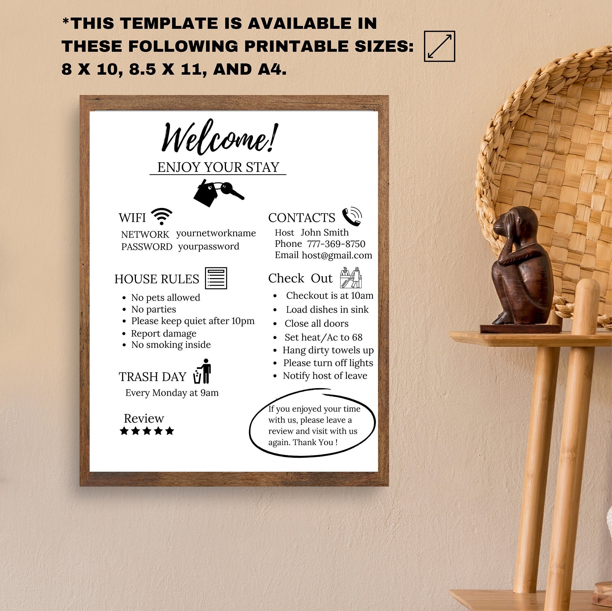 Vacation Rental Printable | | Airbnb Welcome Sign | Guest Arrival ...