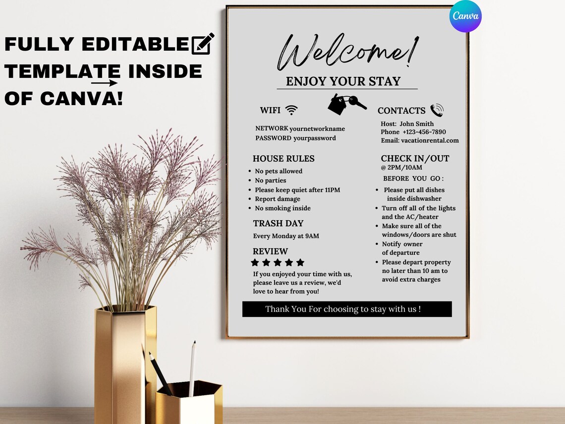 House Rules | Welcome Sign Template | Canva Template | Wifi Info Sheet ...
