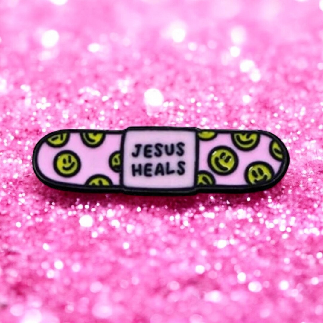 Jesus Heals Smiley Plaster Enamel Pin Badge | Pin Collection | Gift for ...