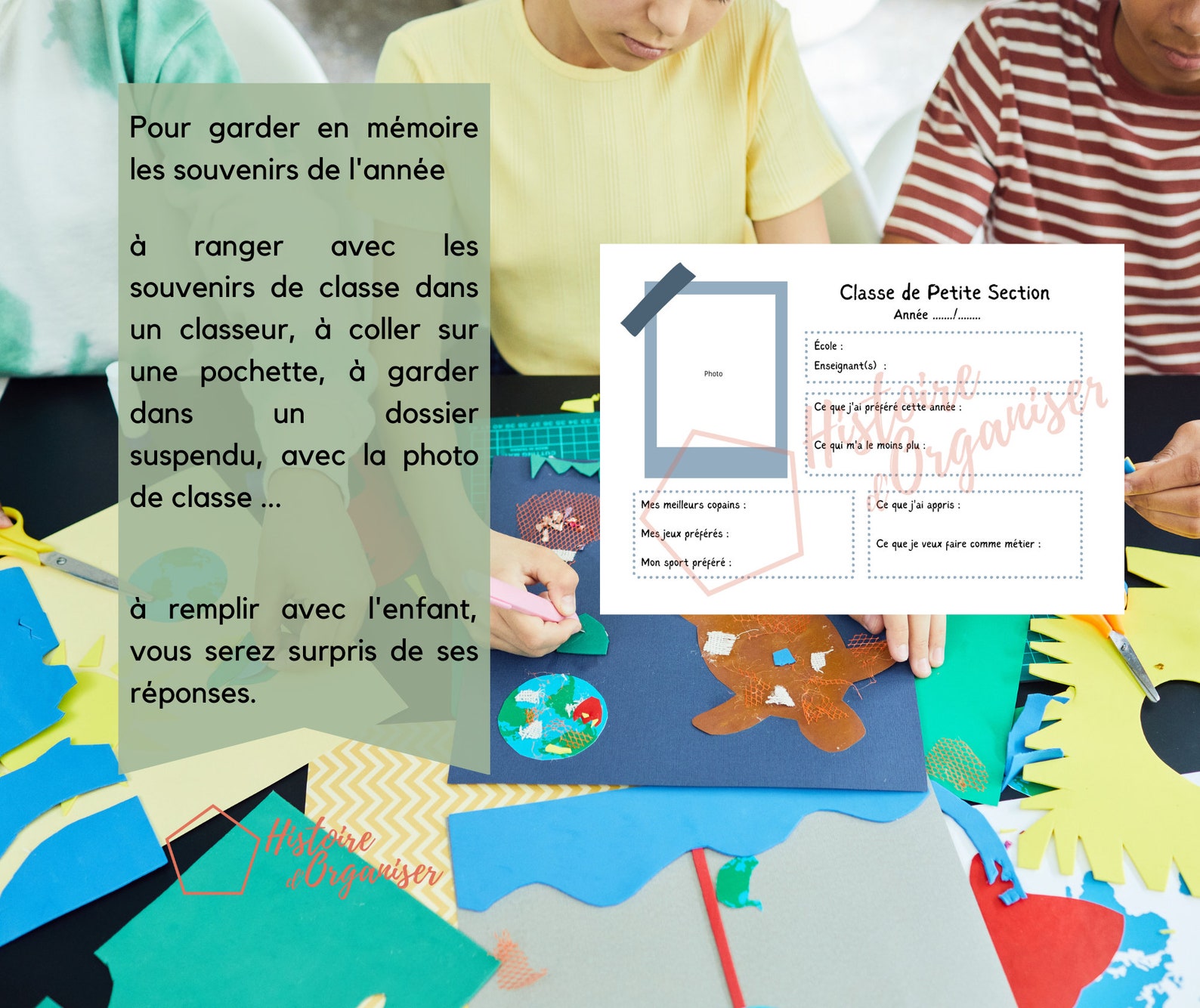 Page de garde mémo de souvenirs année scolaire, maternelle et école ...