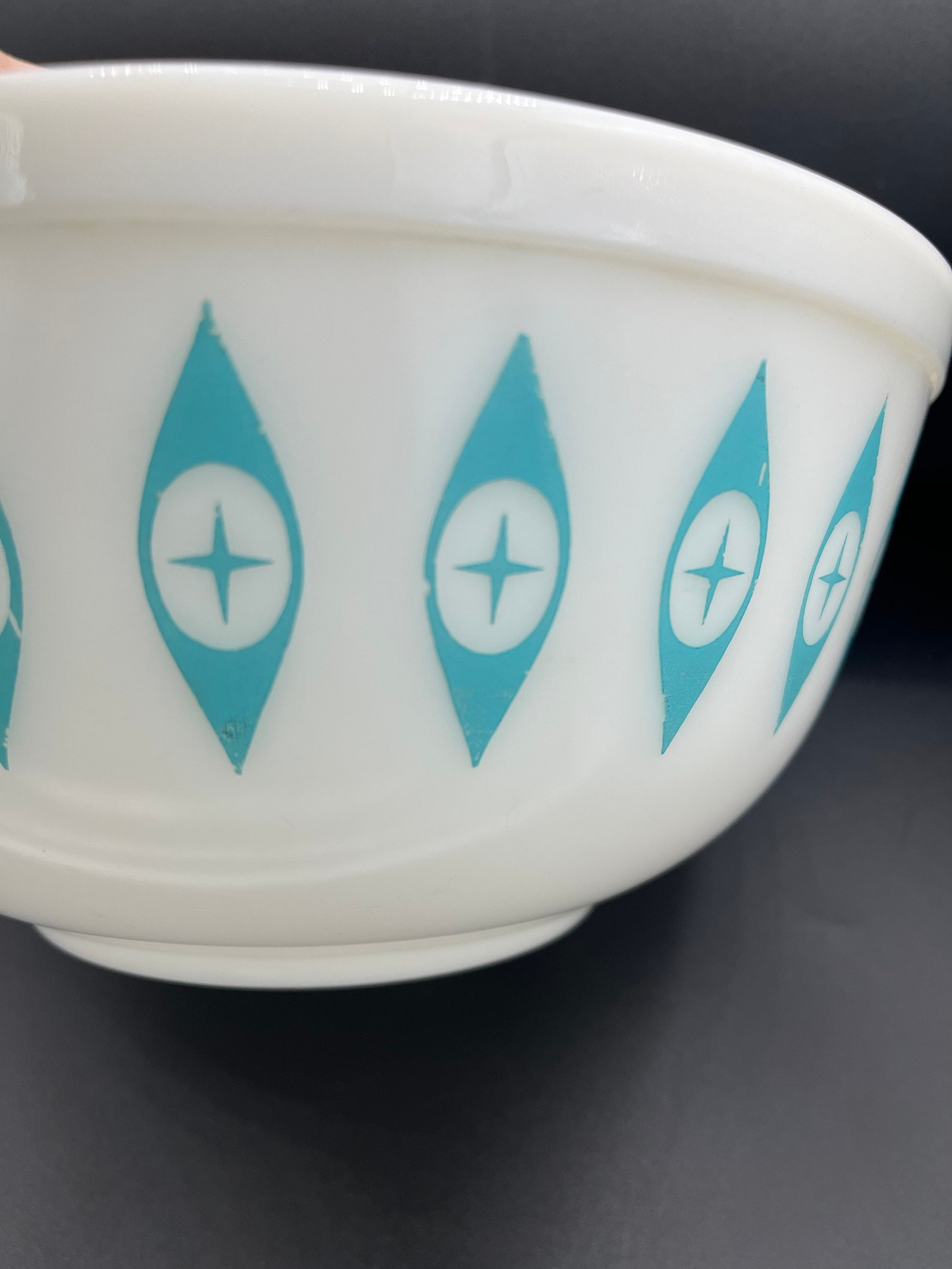 RARE Pyrex Atomic Eyes Bowl, Turquoise and White Pyrex 403 - Etsy