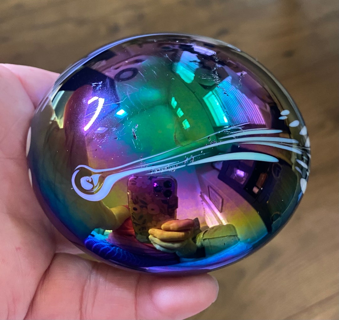 Iridescent Oil Slick Glass Paperweight, Rainbow Colored Art Glass - Etsy
