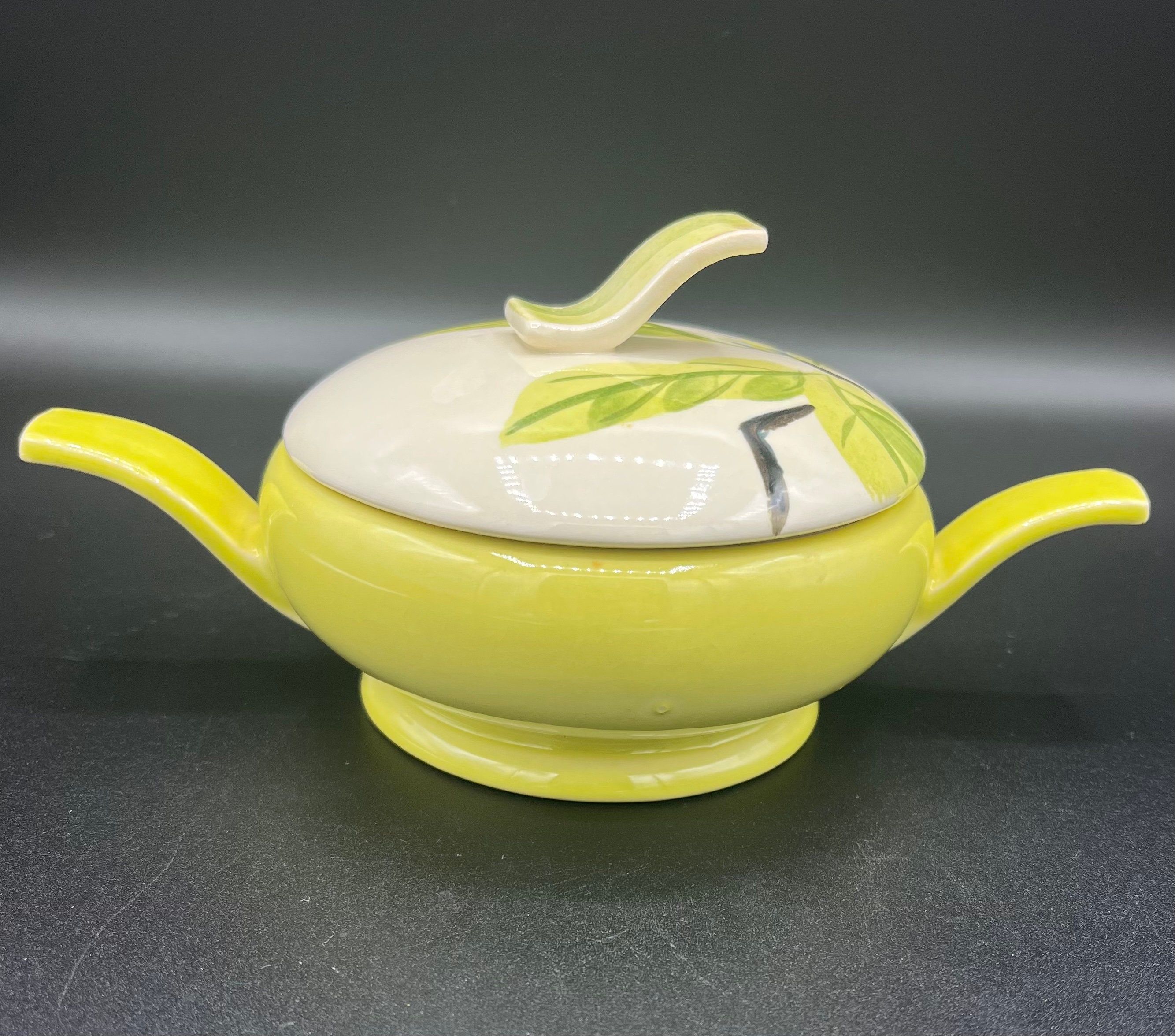 Red Wing Magnolia Chartreuse Hand Painted Lidded Bowl With Handles - Etsy