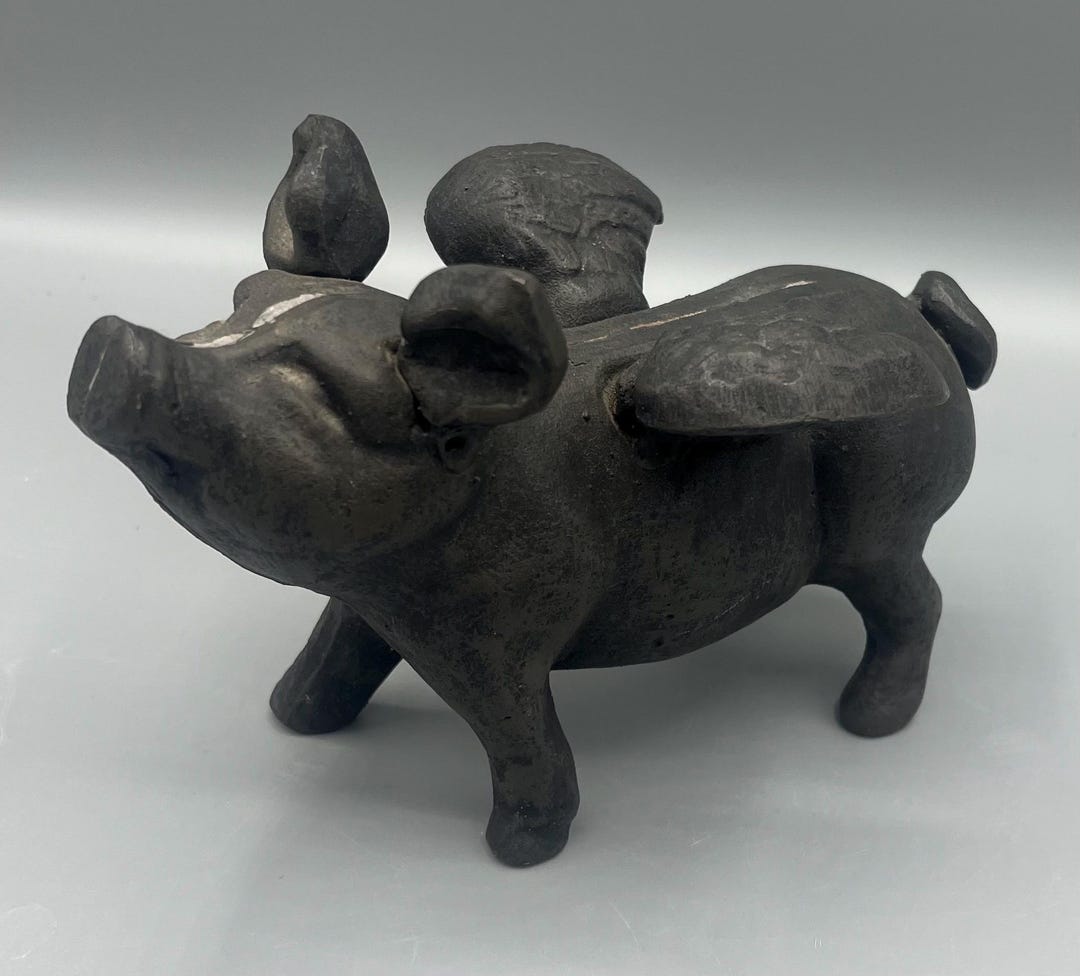 Vintage Cast Iron Flying Pig Figurine Unique Kitsch - Etsy