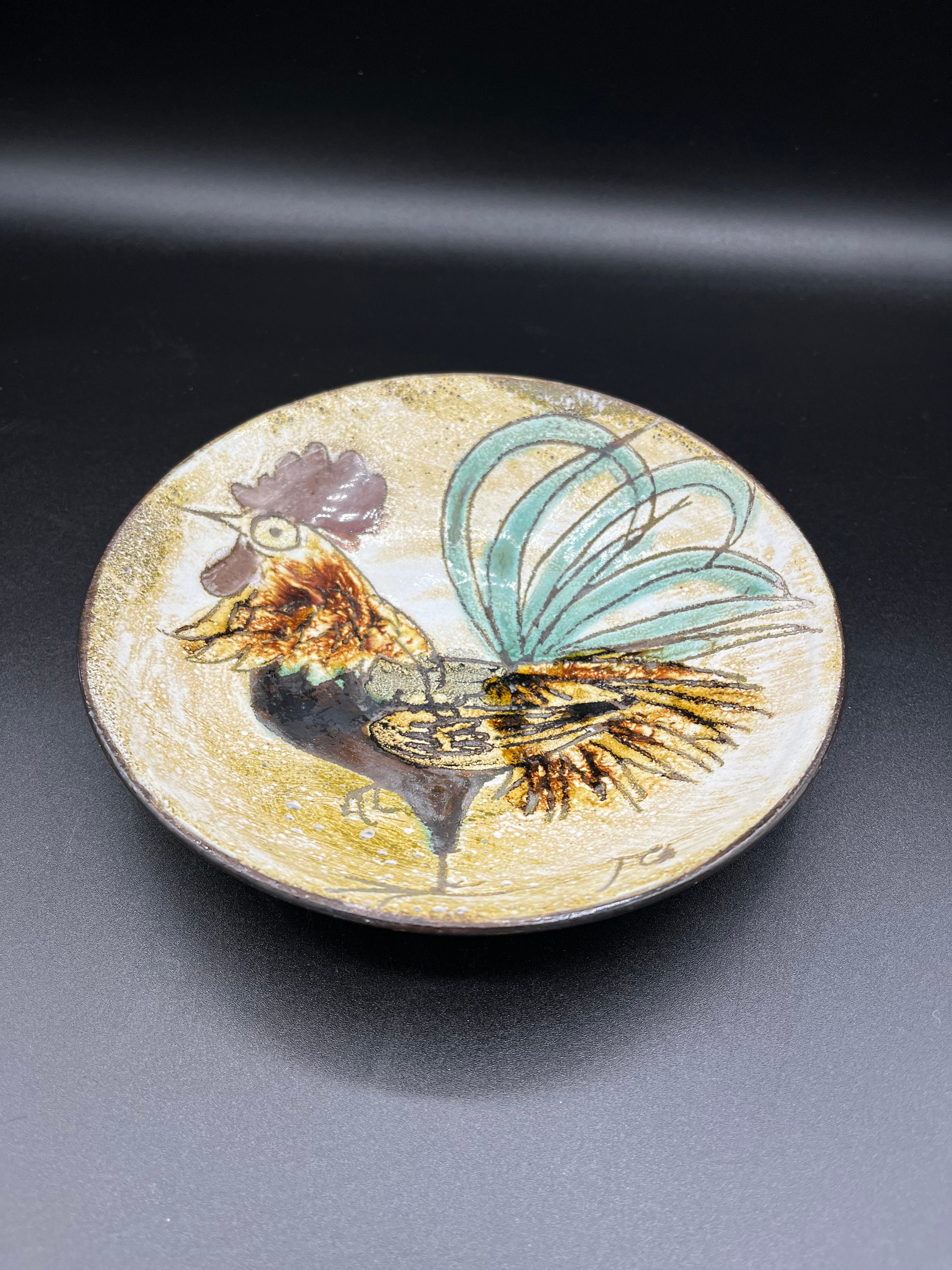 Hand Painted Signed Art Pottery Rooster Plate - Etsy