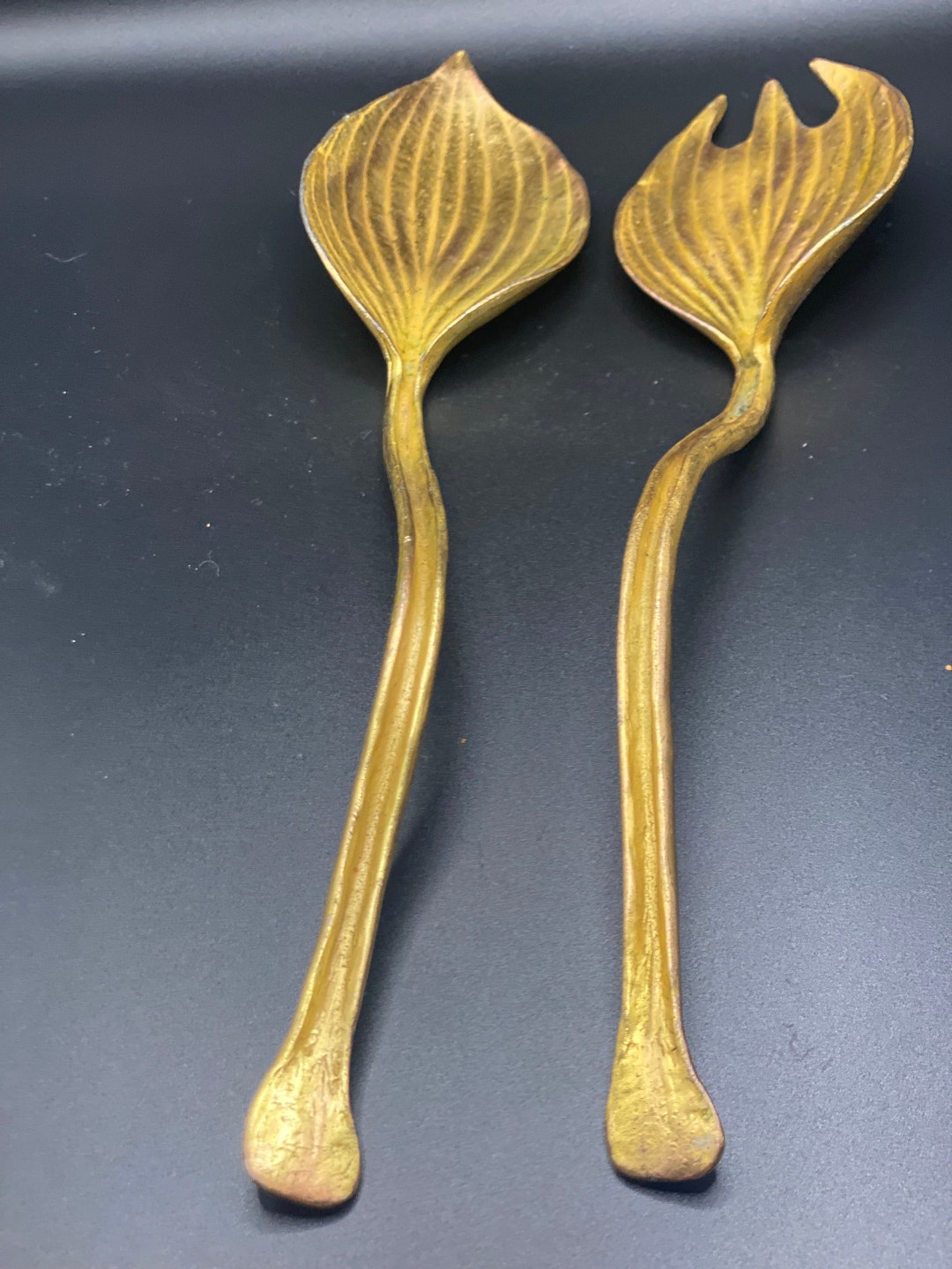 Table Art Michael Michaud Leaf Design Serving Fork and Spoon Utensils ...