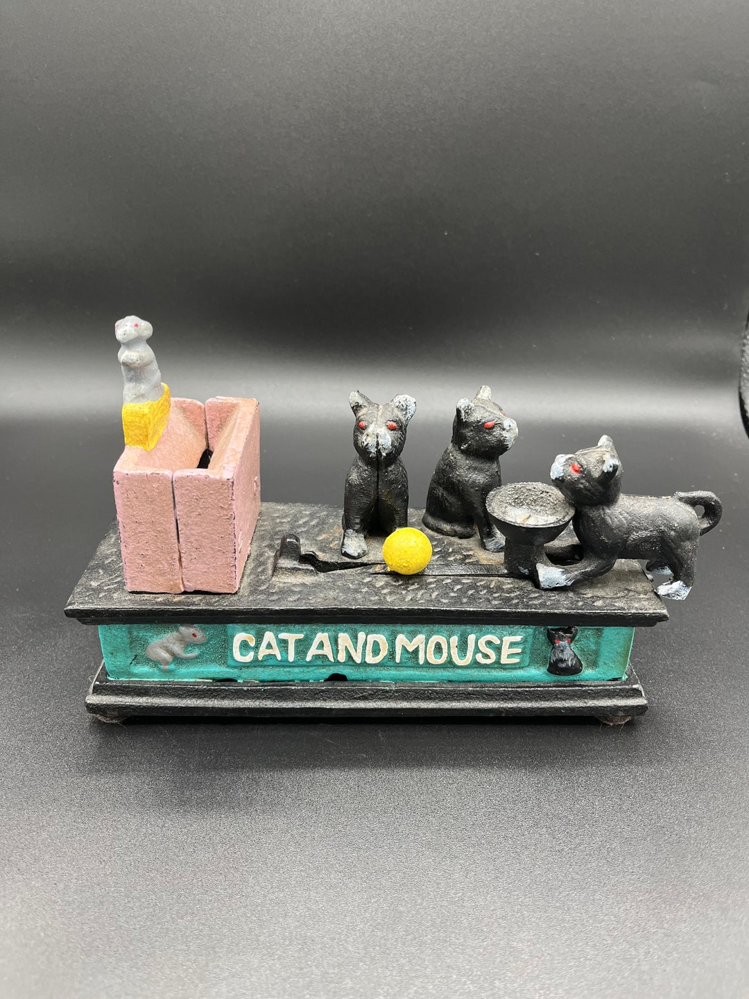 Vintage Reproduction Cast Iron Cat and Mouse Mechanical Bank - Etsy