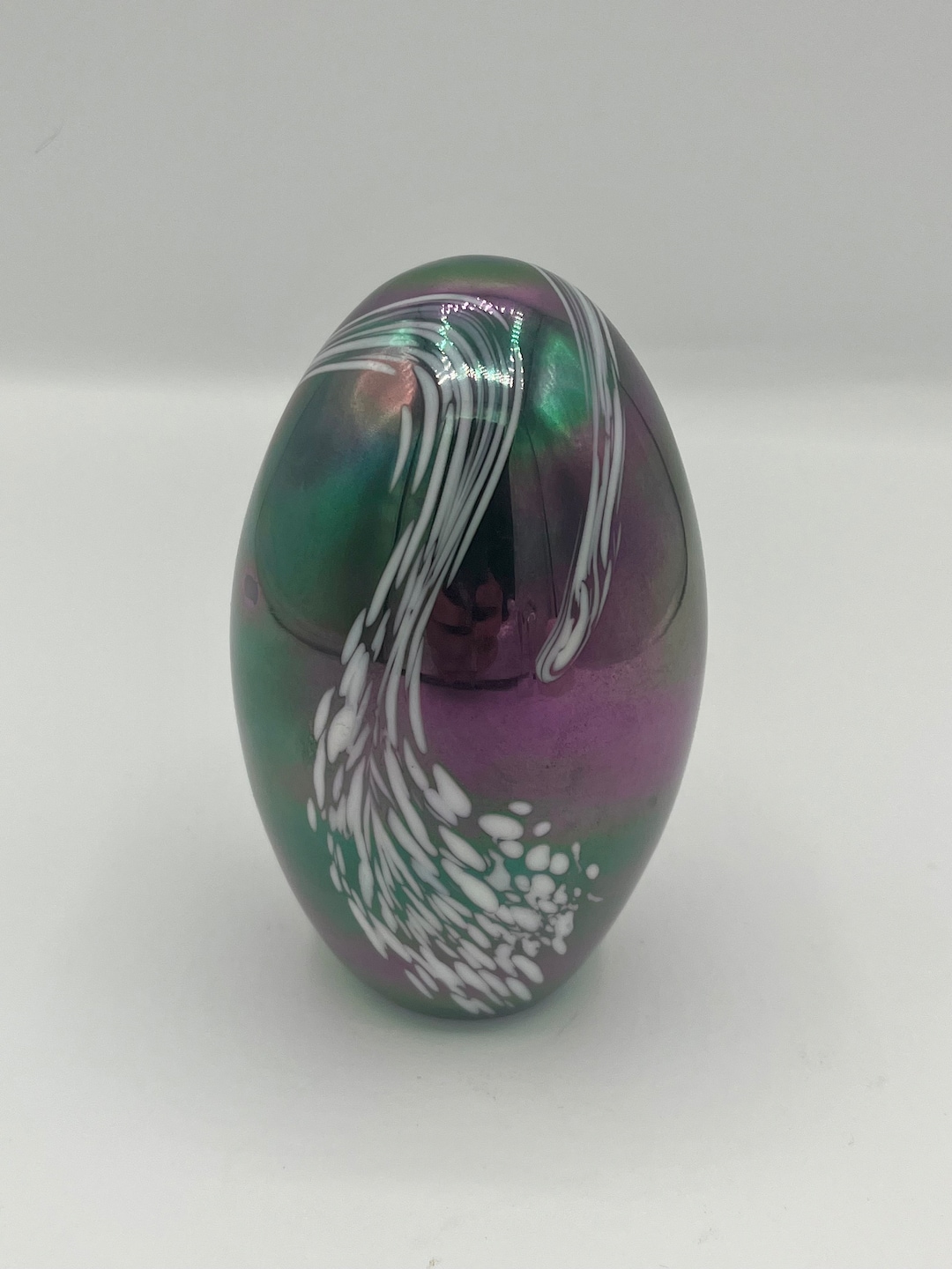 Iridescent Egg Shaped Art Glass Paperweight Etsy